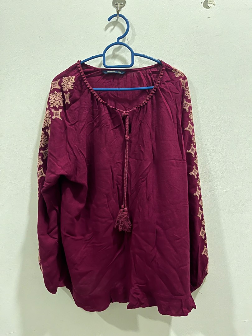 Filanto Plain Red Maroon Blouse with Tassel and embroidered (CLEARANCE ...