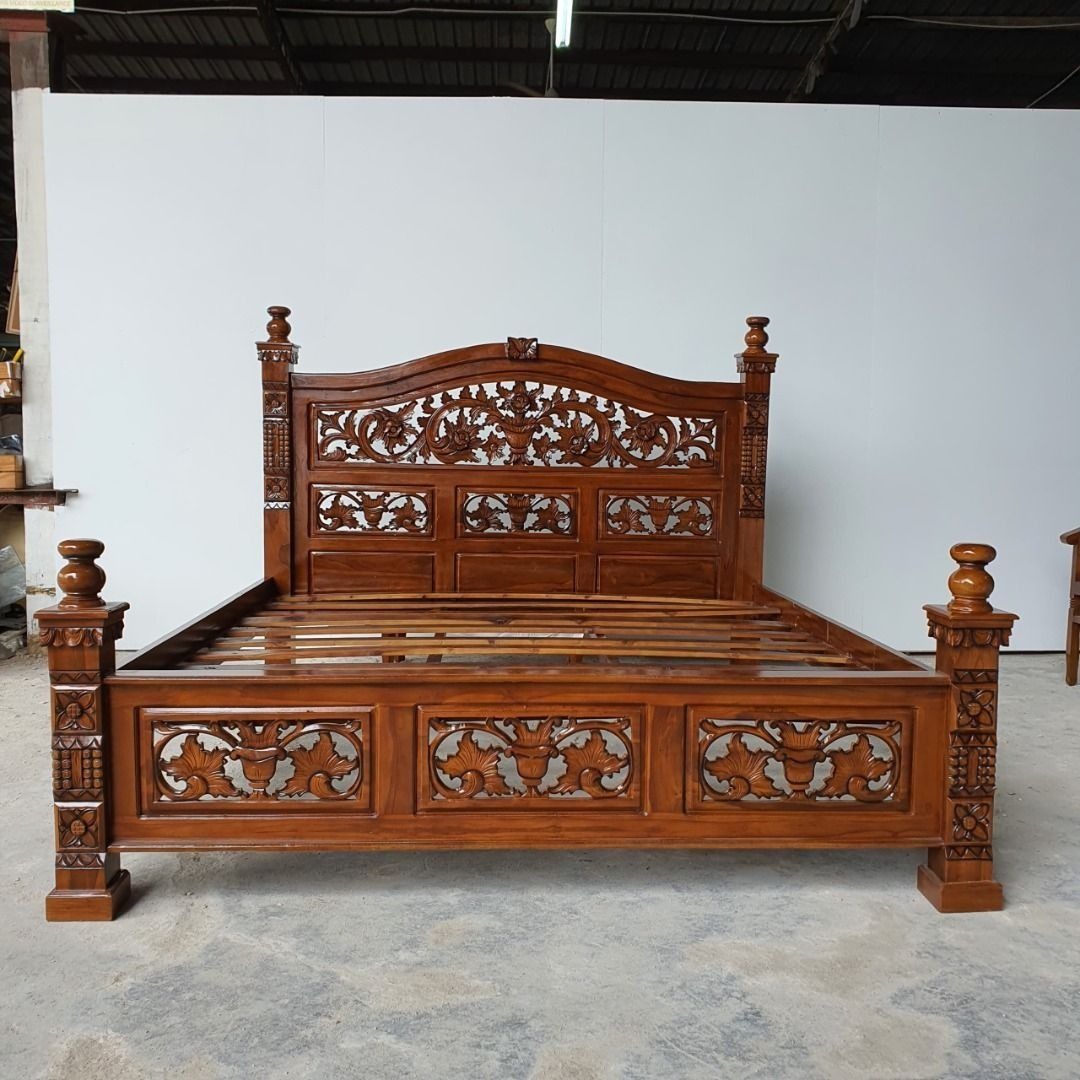 Hand crafted Rahwana Teak King Bed | Katil Jati King Rahwana dengan ...