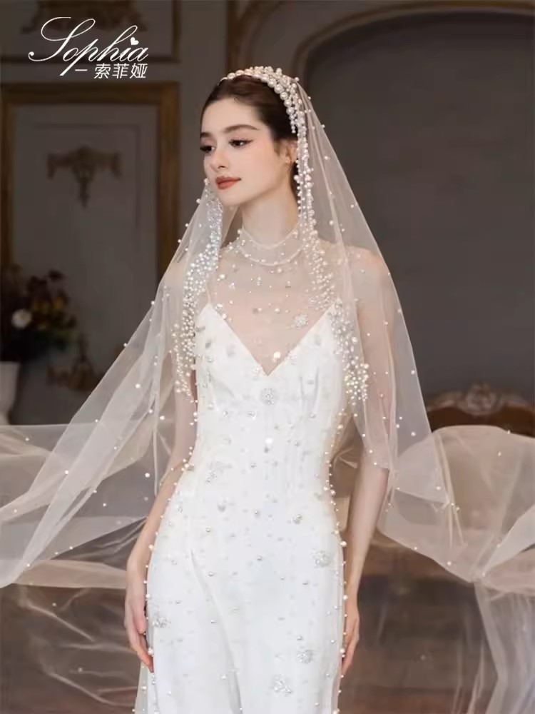 [Ready Stock] Noble-Born Shining Pearls Soft Long 3 Meters Wedding ...