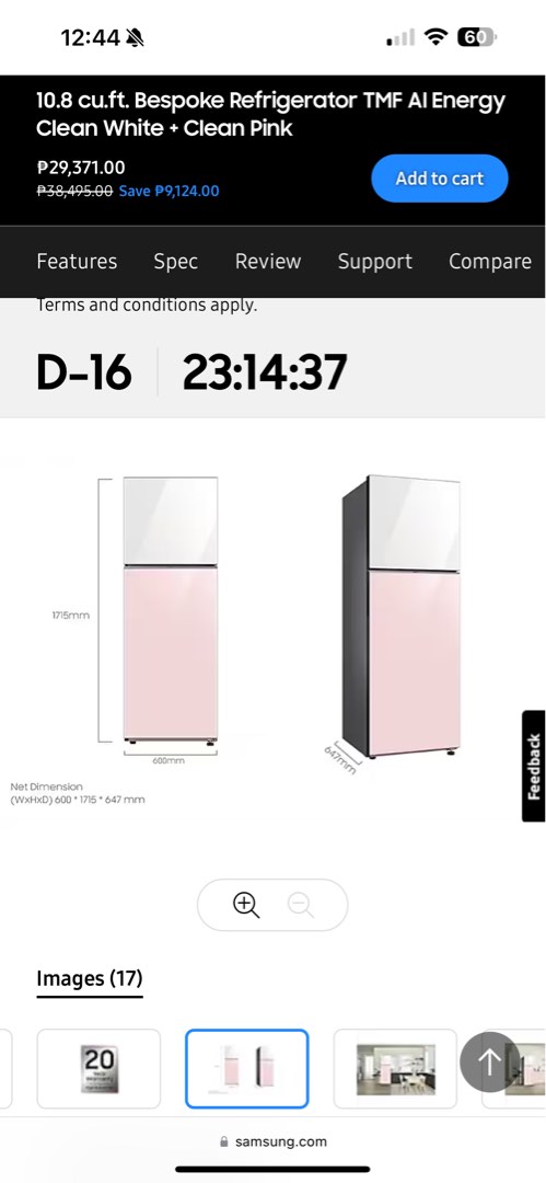 SAMSUNG SMART AI 10.8 cu.ft. Bespoke Refrigerator TMF AI Energy Clean ...