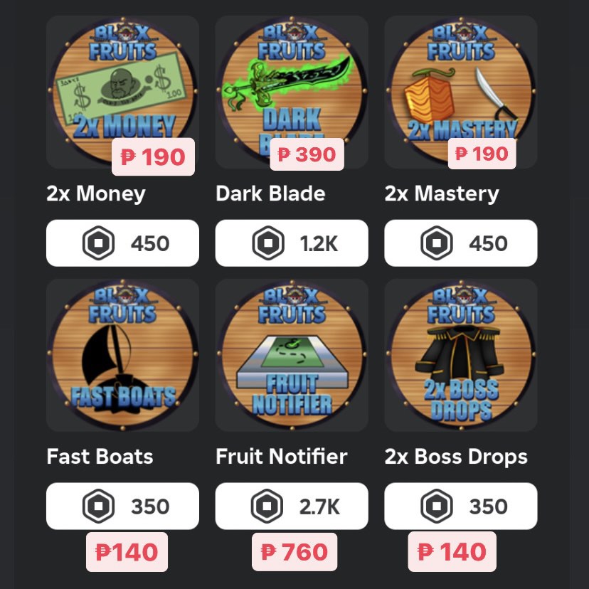 BLOXFRUITS ROBLOX GAMEPASSES BLOX FRUIT FRUITS DISCOUNTED 2X BOSS DROP 2X MONEY DARK BLADE 2X ...