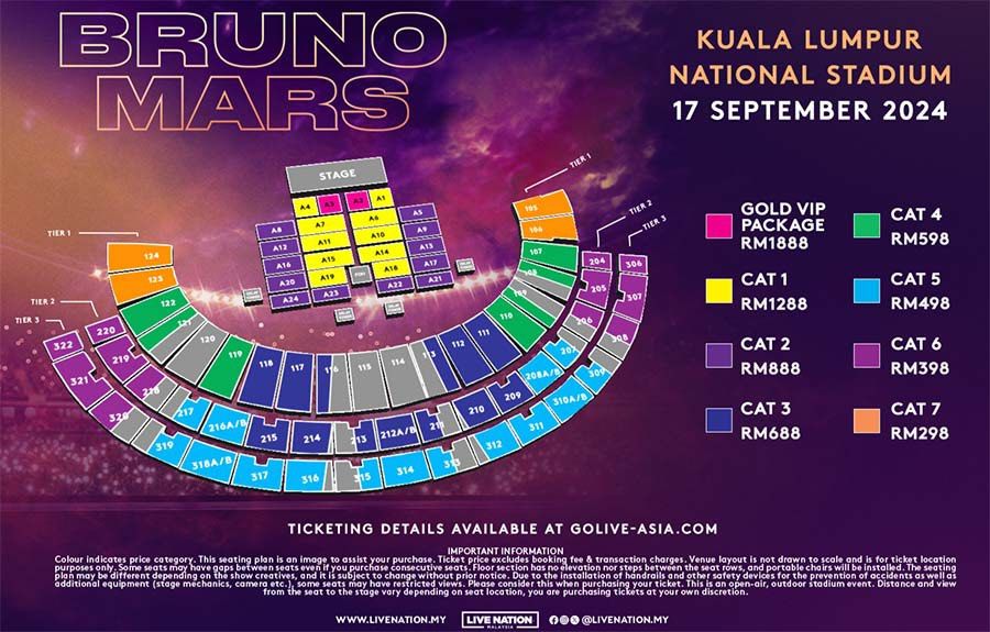 Bruno Mars Concert Tickets (CAT4), Tickets & Vouchers, Event Tickets on ...