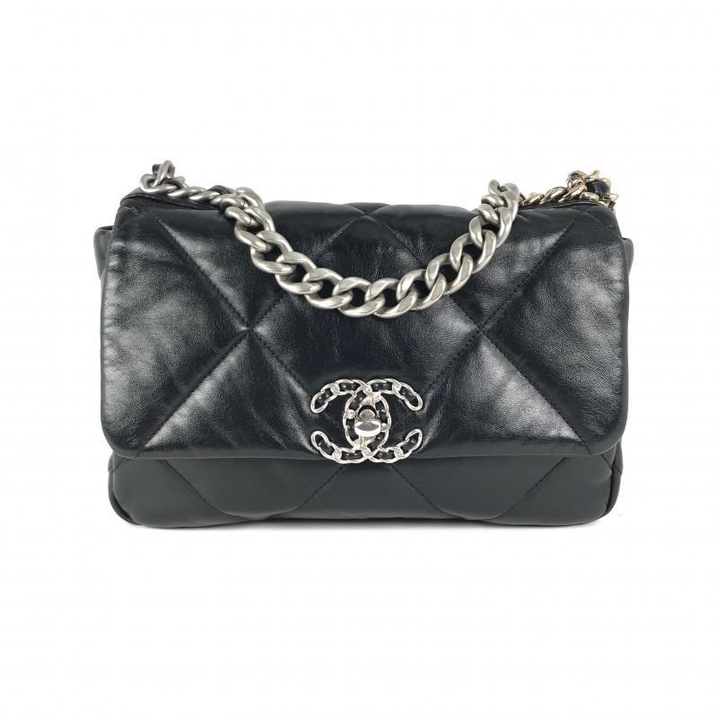 Chanel 19 Black Lambskin Leather in gold and silver hardware ...