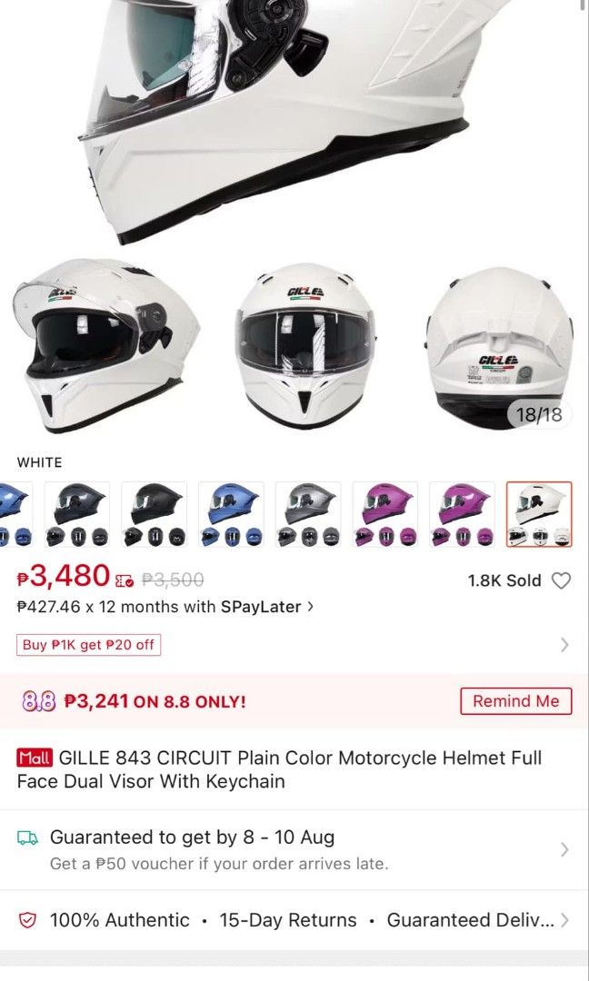 GILLE 843 CIRCUIT Plain Color Motorcycle Helmet Full Face Dual Visor ...