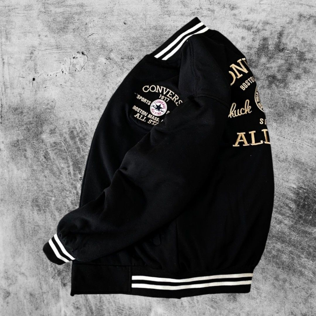 Jaket Varsity Converse All Star Chuck Taylor Zipper Hitam, Fesyen Pria ...