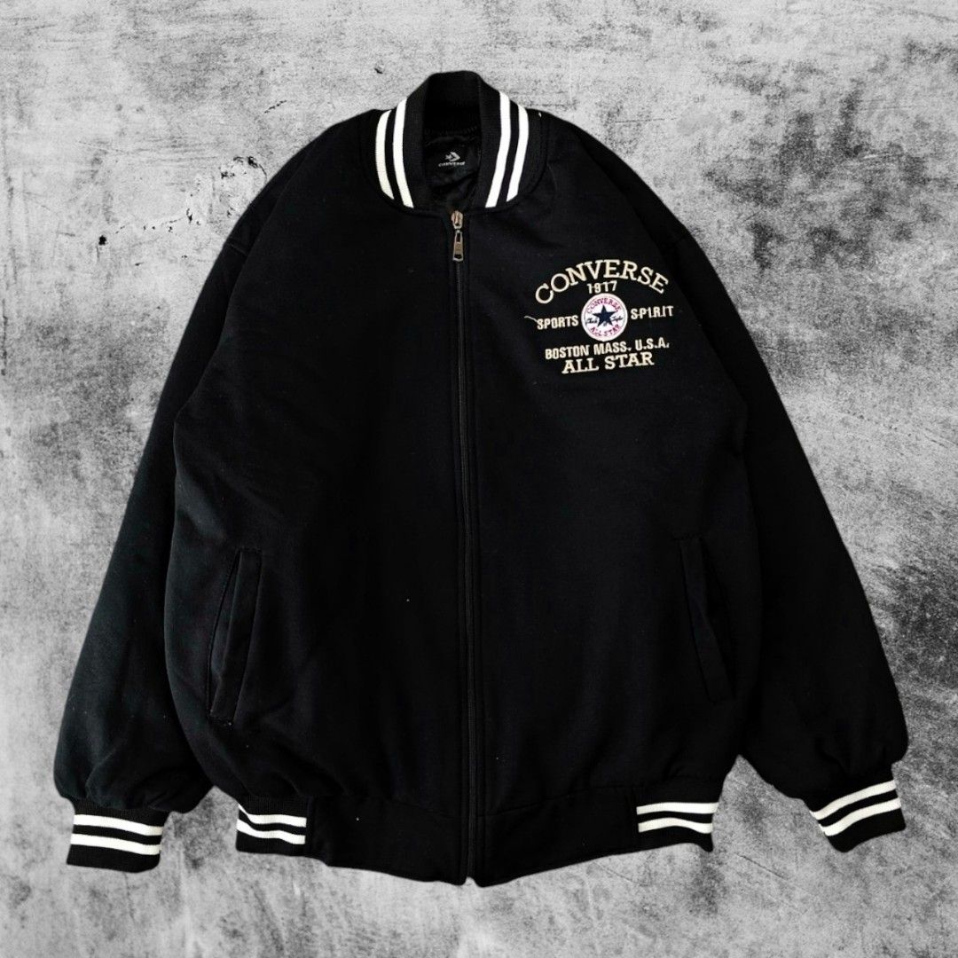 Jaket Varsity Converse All Star Chuck Taylor Zipper Hitam, Fesyen Pria ...