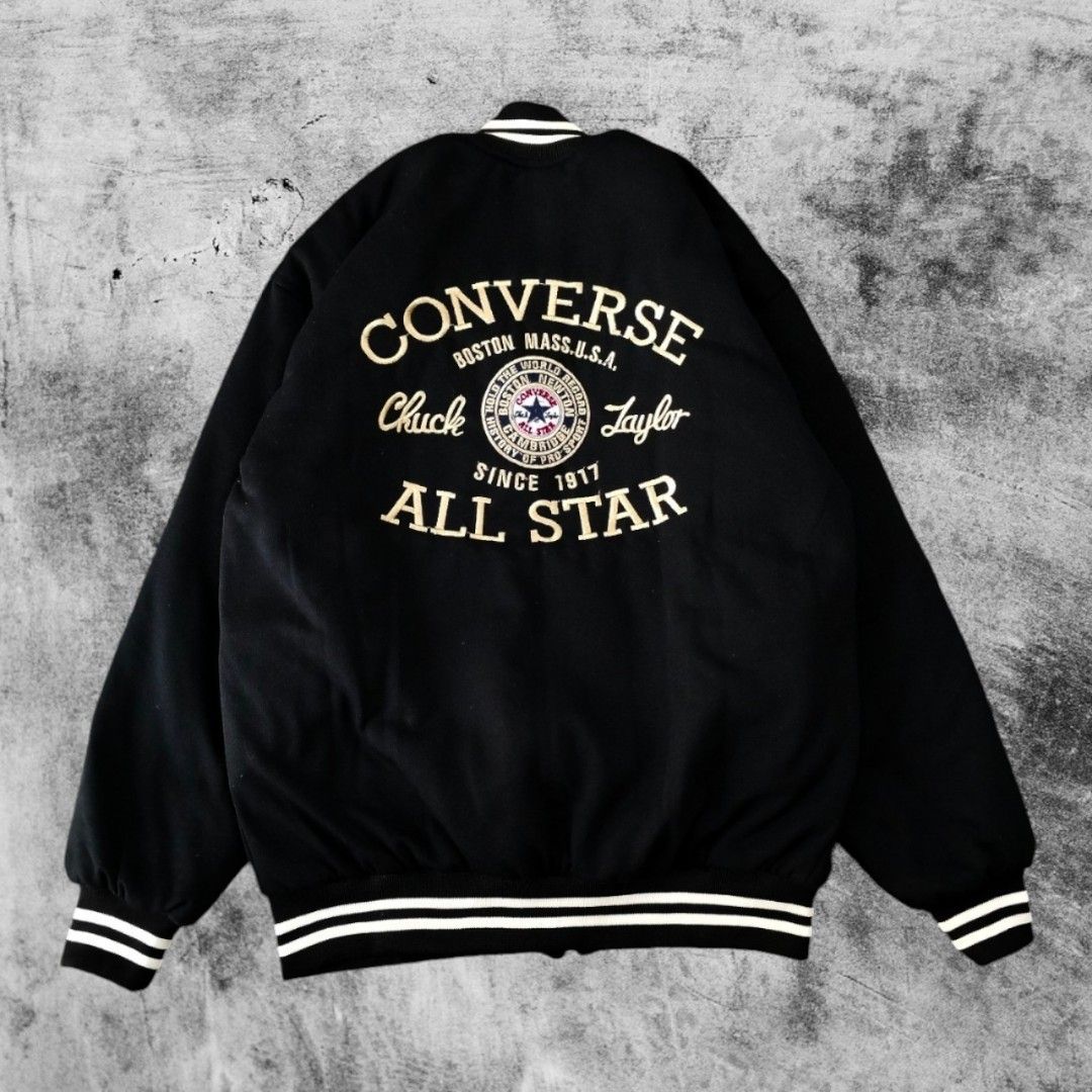 Jaket Varsity Converse All Star Chuck Taylor Zipper Hitam, Fesyen Pria ...