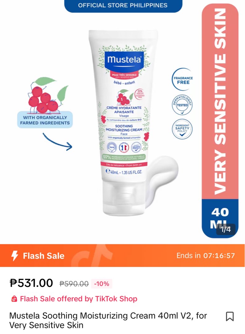 Mustella Soothing Moisturizing Cream V2 (Very Sensitive Skin) 40ml ...