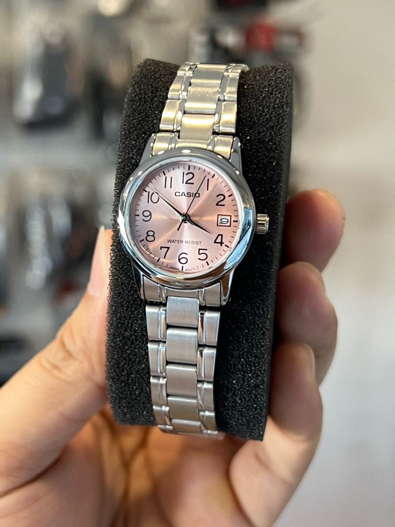 Original Casio Pink Analog Dial Stainless Steel Ladies Watch Ltp V002d 4b Womens Fashion