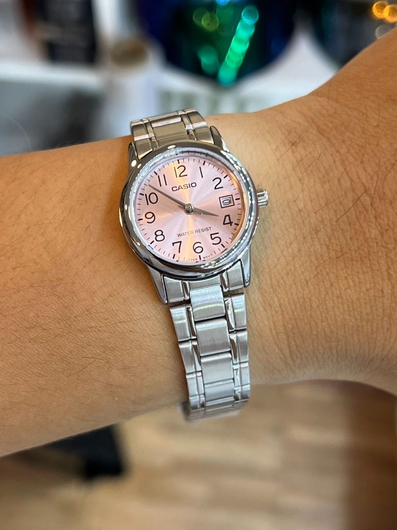 ORIGINAL CASIO Pink Analog Dial Stainless Steel Ladies Watch LTP-V002D ...