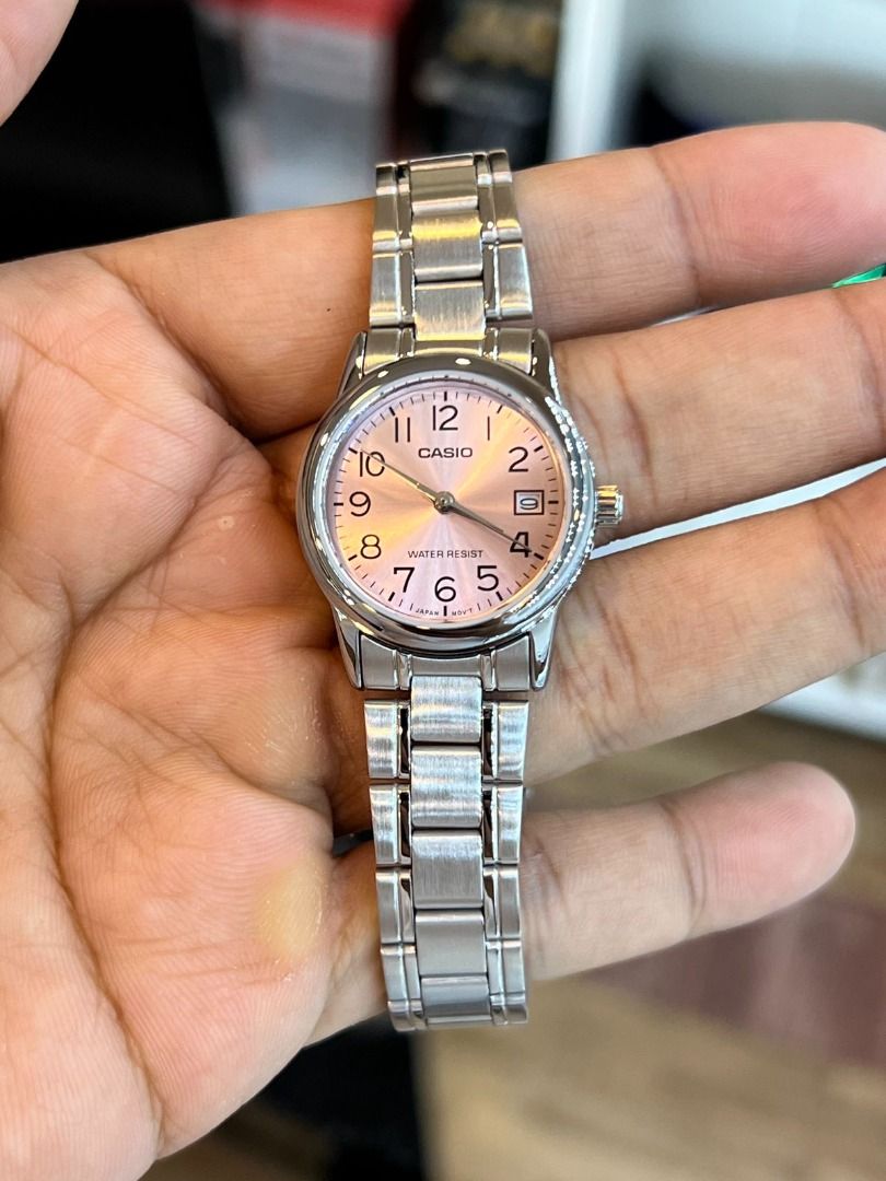 Original Casio Pink Analog Dial Stainless Steel Ladies Watch Ltp V002d 4b Womens Fashion
