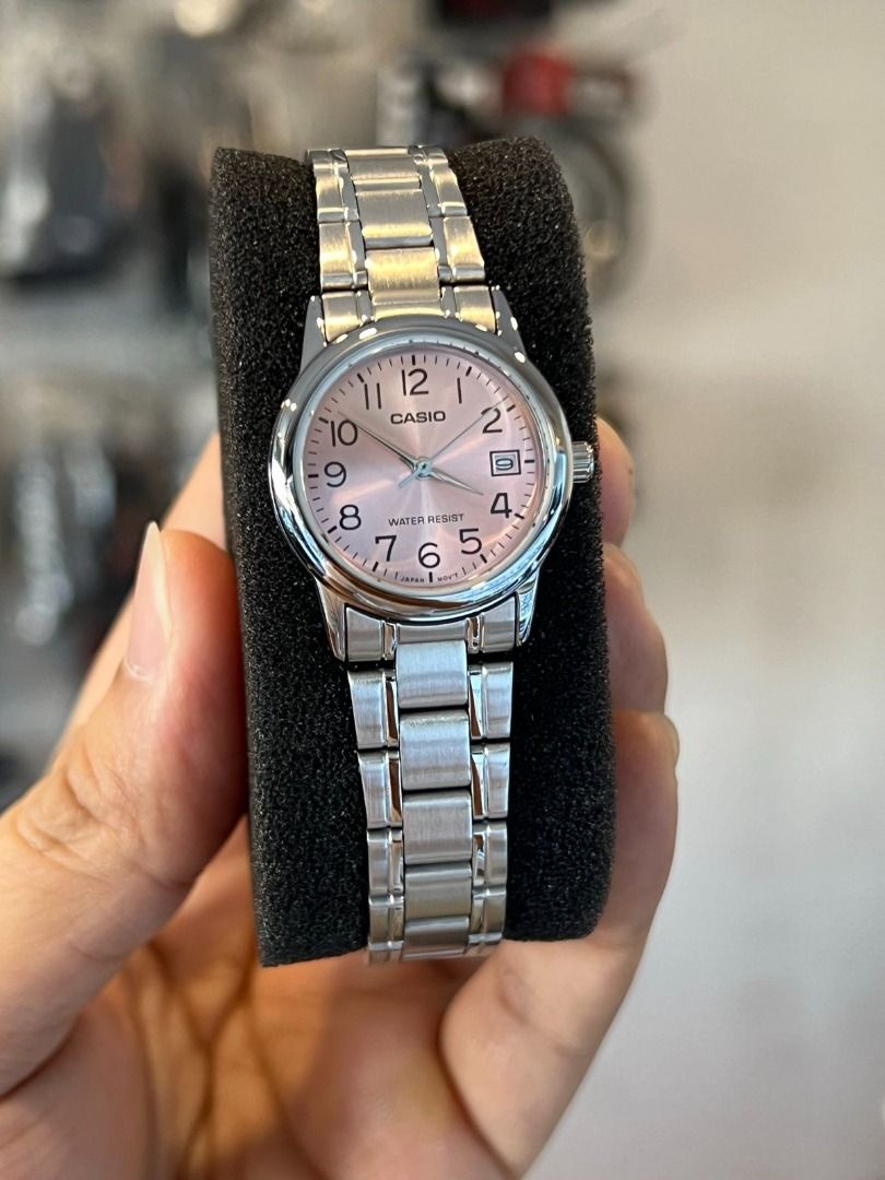 ORIGINAL CASIO Pink Analog Dial Stainless Steel Ladies Watch LTP-V002D ...
