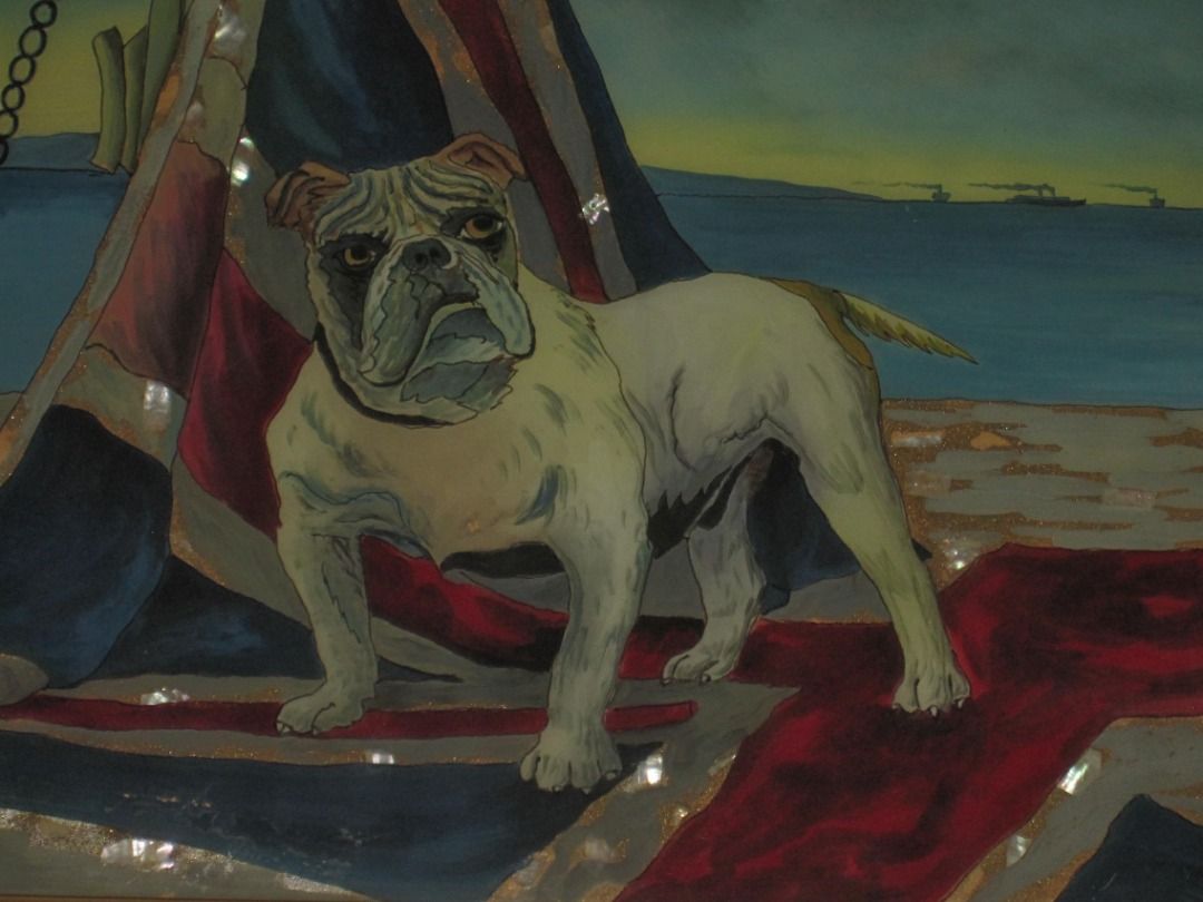Rare WWI Era Reverse Painting on Glass English Bulldog & Union Jack ...