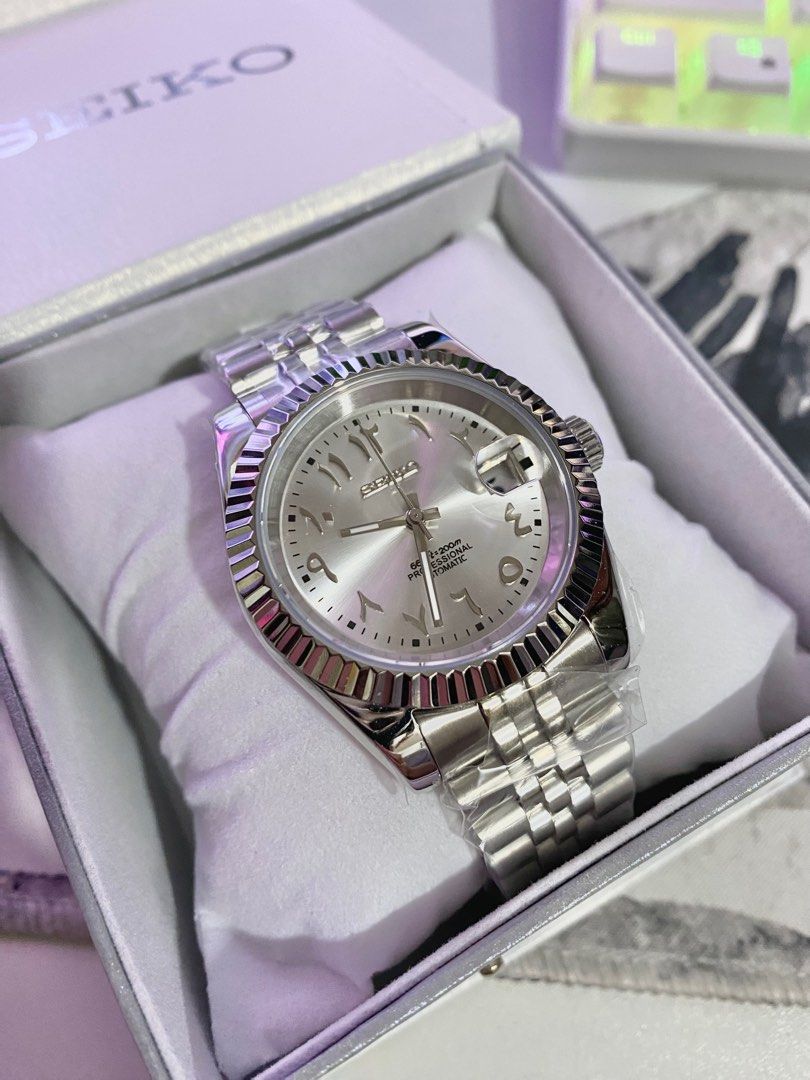 Seiko Mod Date Just Arabic White Dial, Luxury, Watches on Carousell