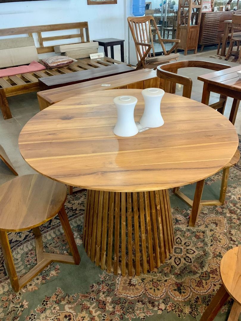 Solid Teak Wood Modern Basket Round Table Better Than Mahogany,Narra ...