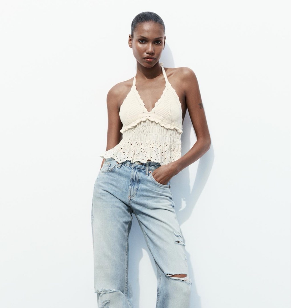Zara contrast knit top, Women's Fashion, Tops, Others Tops on Carousell