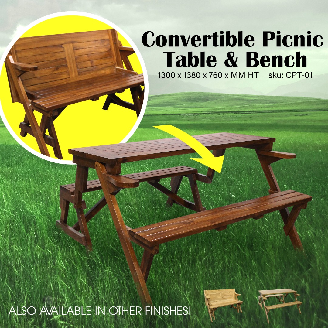 2-1 Convertible Picnic Table and Bench, Furniture & Home Living ...