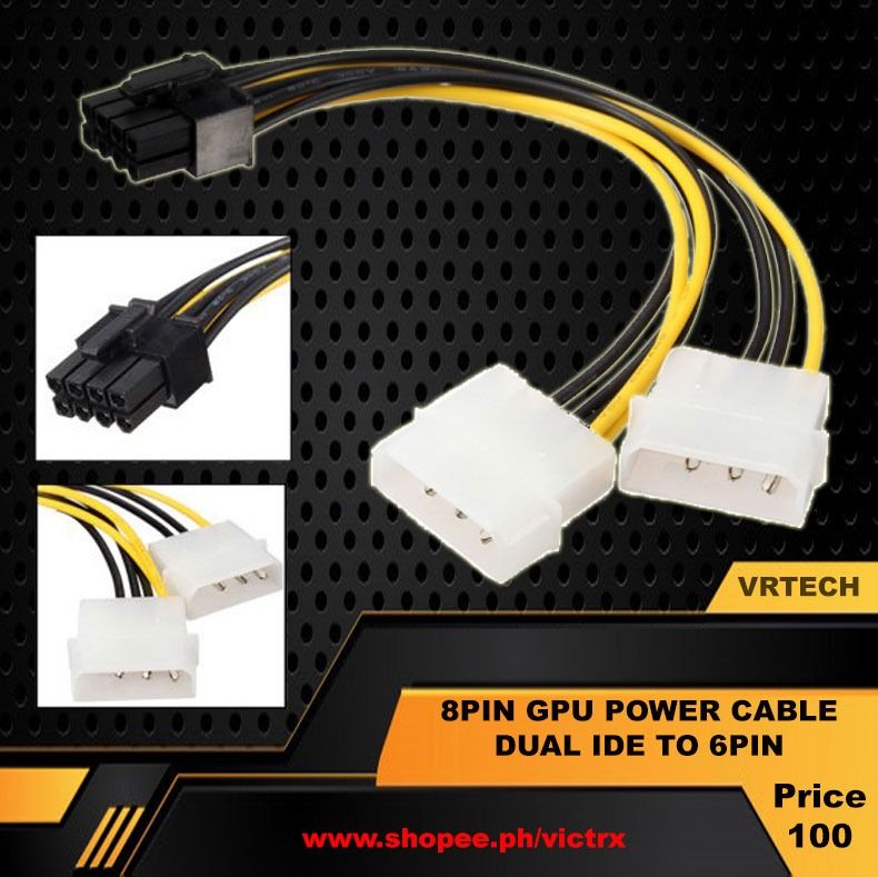 2 Molex 4 Pin to 8-Pin PCI Express Video Card Pci-E ATX PSU Power ...