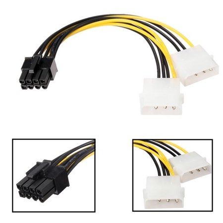 2 Molex 4 Pin to 8-Pin PCI Express Video Card Pci-E ATX PSU Power ...