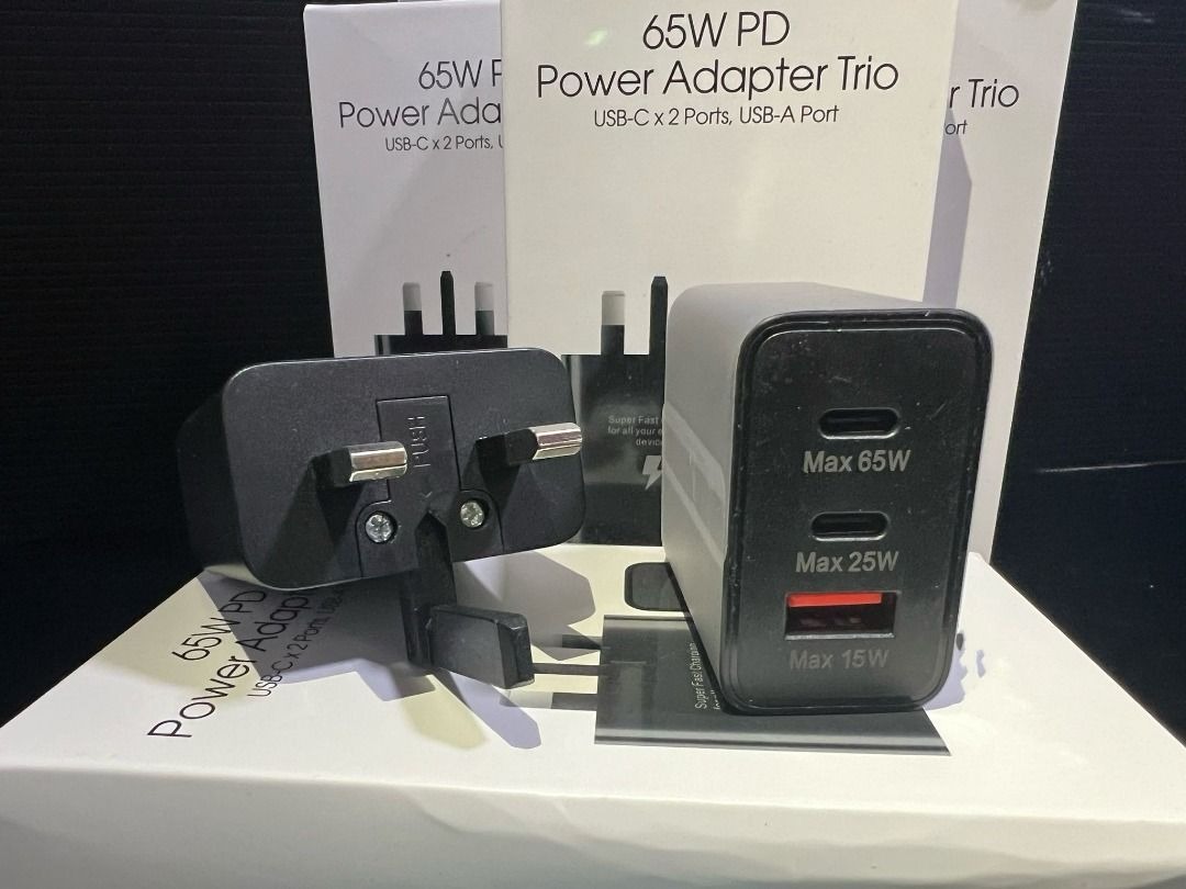 65W PD Power Trio Adapter 2 PD Port USB-C, 1 USB-A Port Super Fast ...