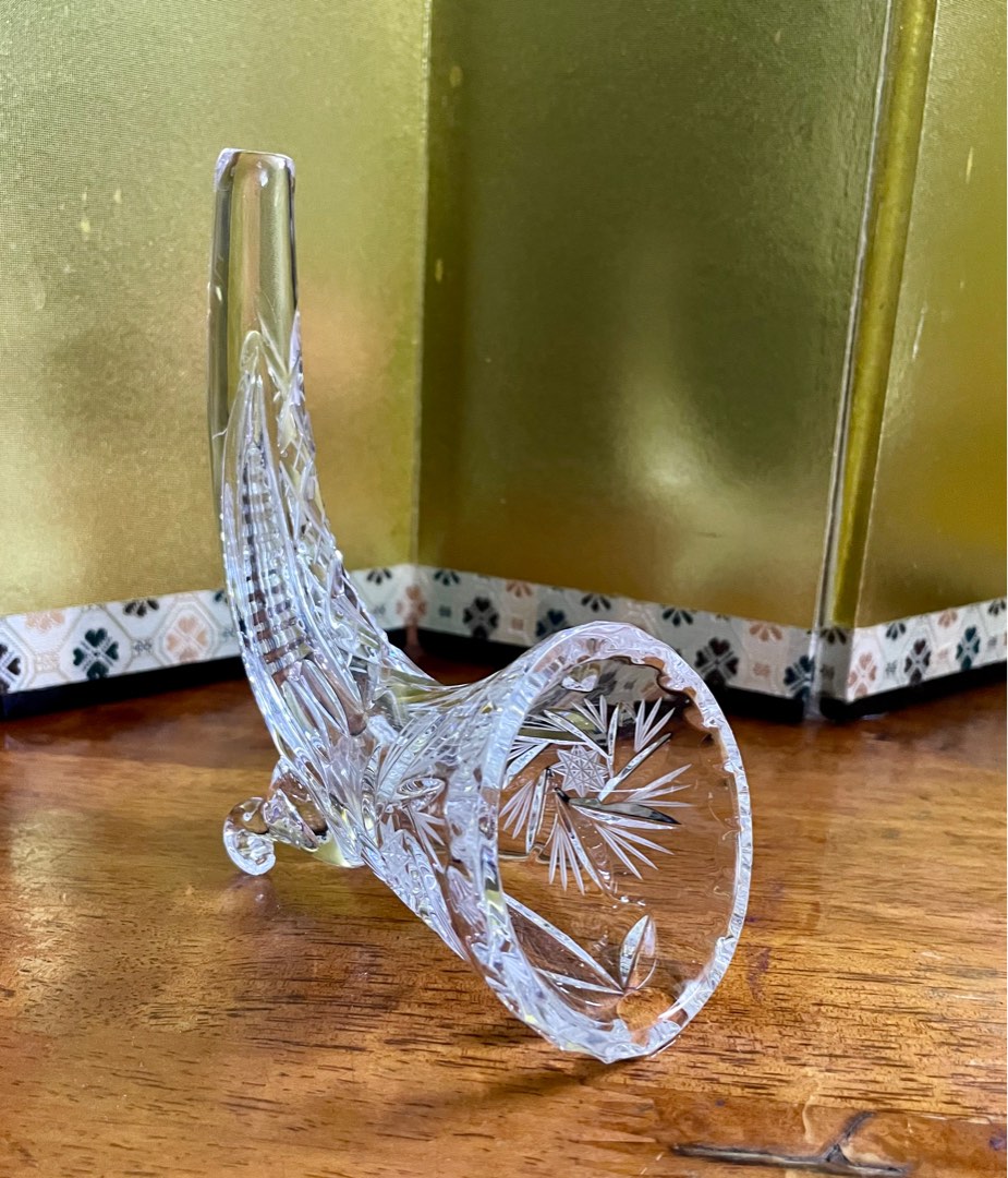 [ CLEARANCE ] VINTAGE Hand Cut Crystal CORNUCOPIA HORN OF PLENTY / Size ...