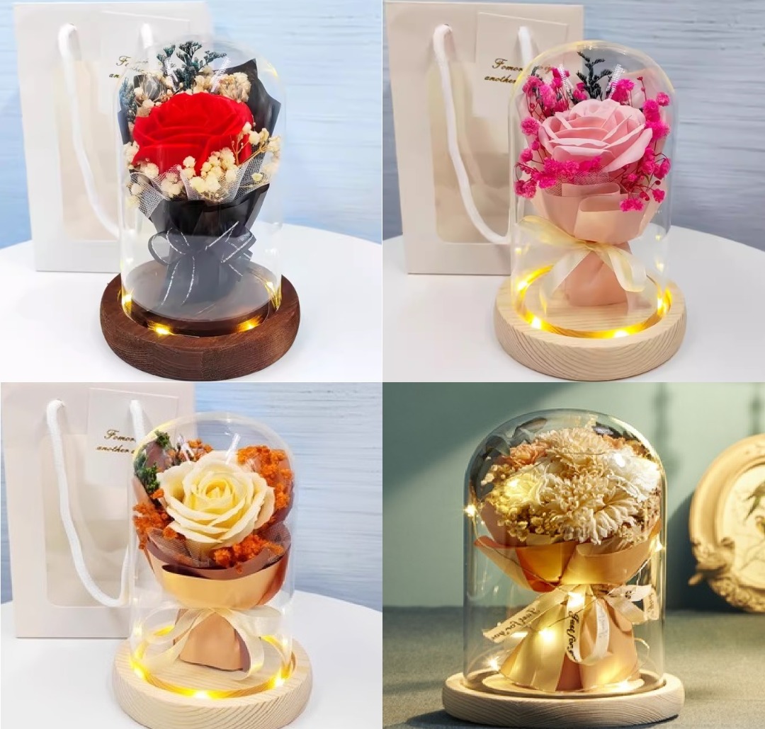 🌹 Preserved Rose Dome Glass Encased Rose Preserved Roses Bouquet Gift ...