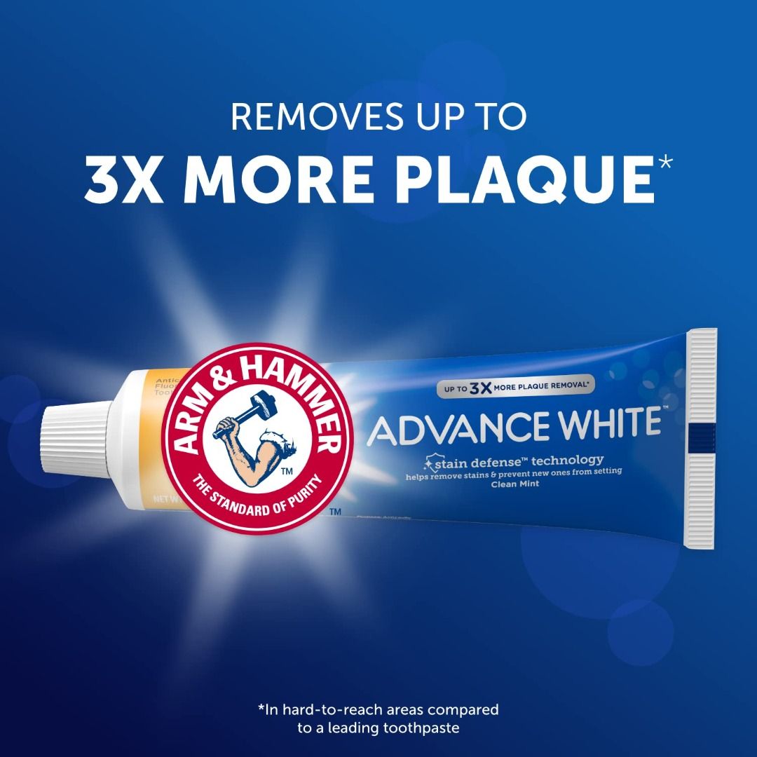 ARM & HAMMER Advance White Extreme Whitening Baking Soda Toothpaste, Clean Mint, Stain Defense ...