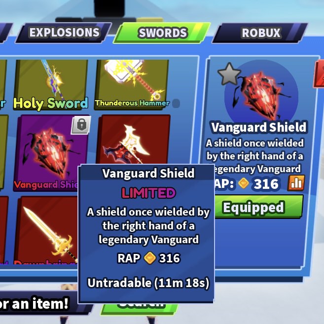 BLADEBALL VANGUARD SHIELD LIMITED SWORD SWORDS WEAPON GUARD RED ROBLOX ...