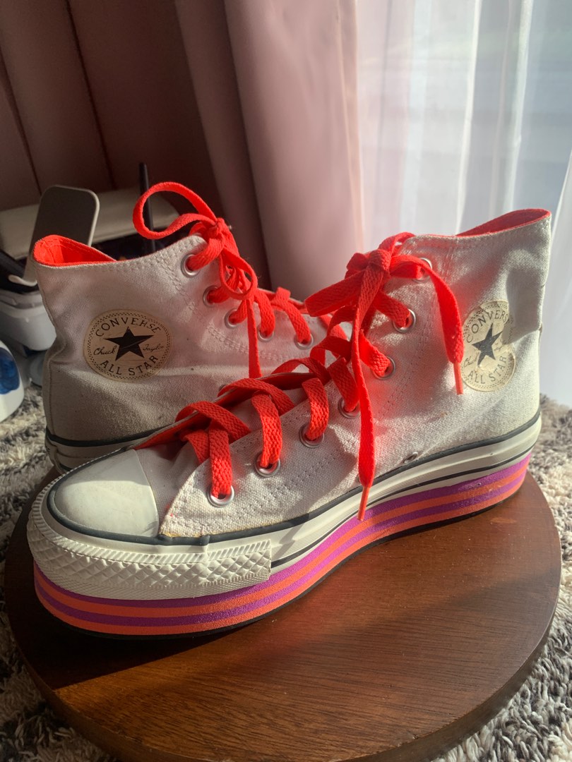 Converse Neon and White Sneakers, Women's Fashion, Footwear, Sneakers ...