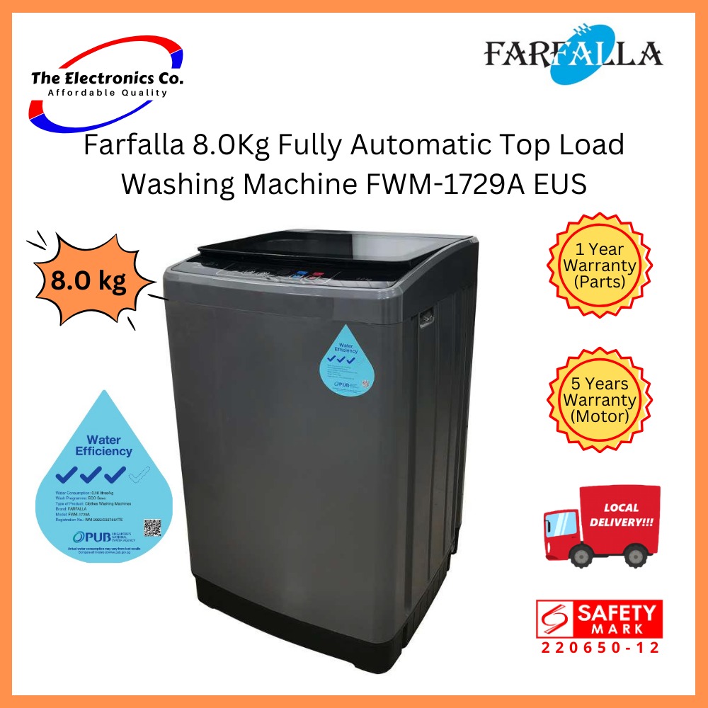 Farfalla 8.0Kg Fully Automatic Top Load Washing Machine FWM-1729A EUS ...