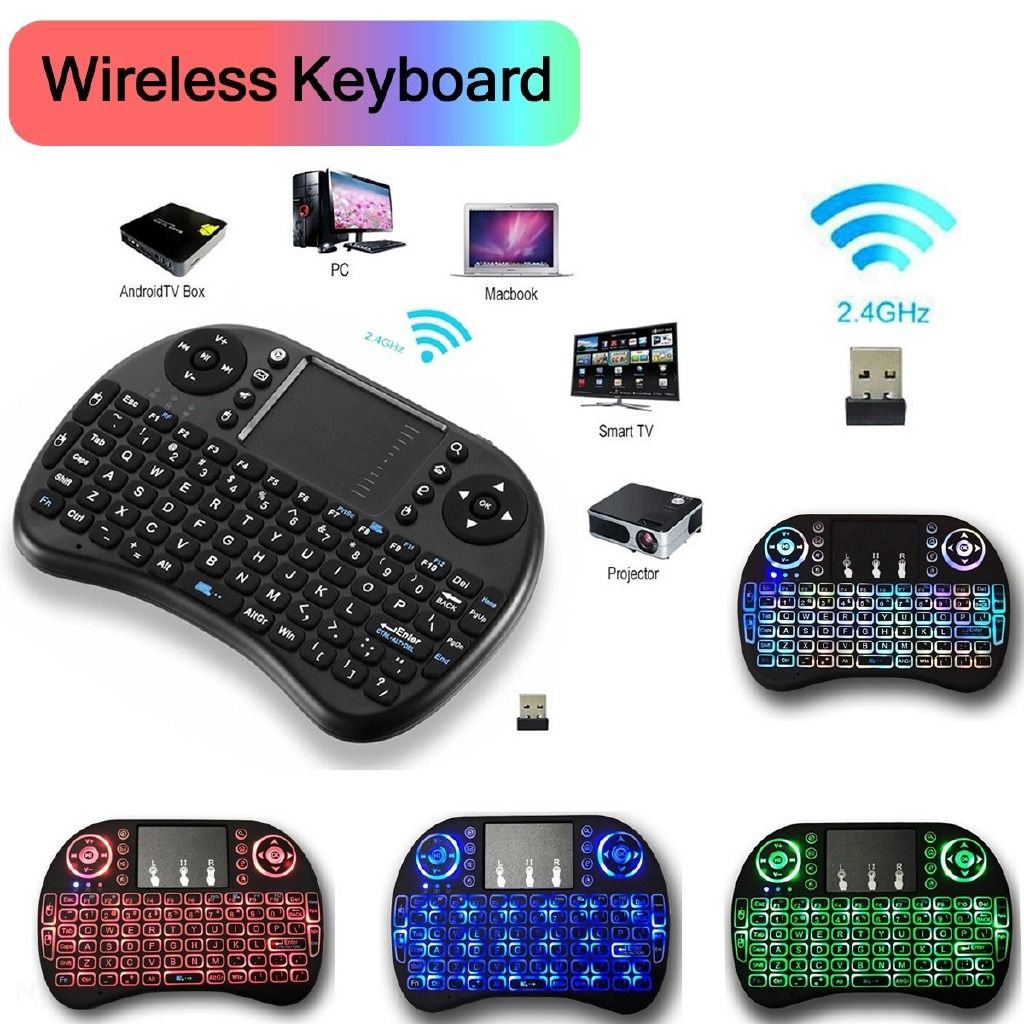 i8 Mini Wireless BT Keyboard Remote RGB Backlight and Trackpad Mouse ...