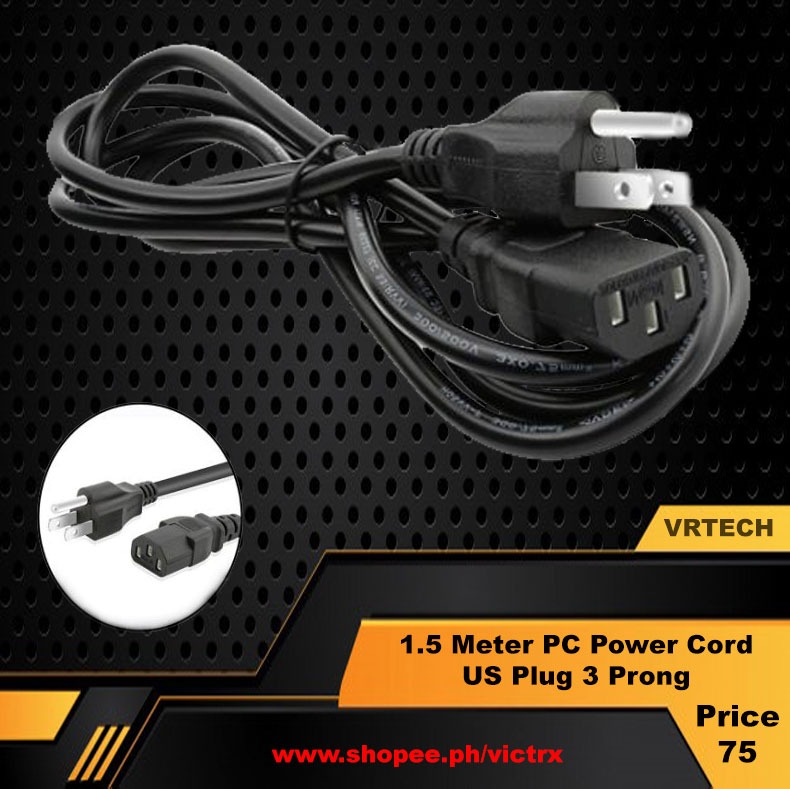 PC Power Cord 3 Pin Plug 1.5m for Desktop PC PSU Power Supply ...