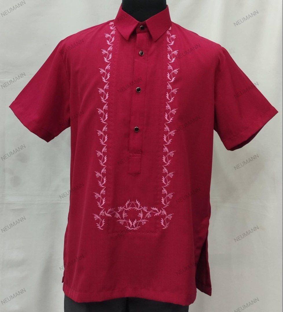 Polo Barong Red, Men's Fashion, Tops & Sets, Formal Shirts on Carousell