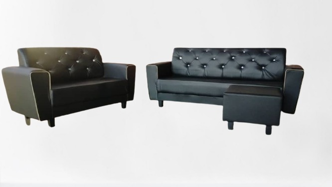 PVC Sofa Set 2 Seater 3 Seater Free 1 Stool L Shape Sofa, Furniture ...