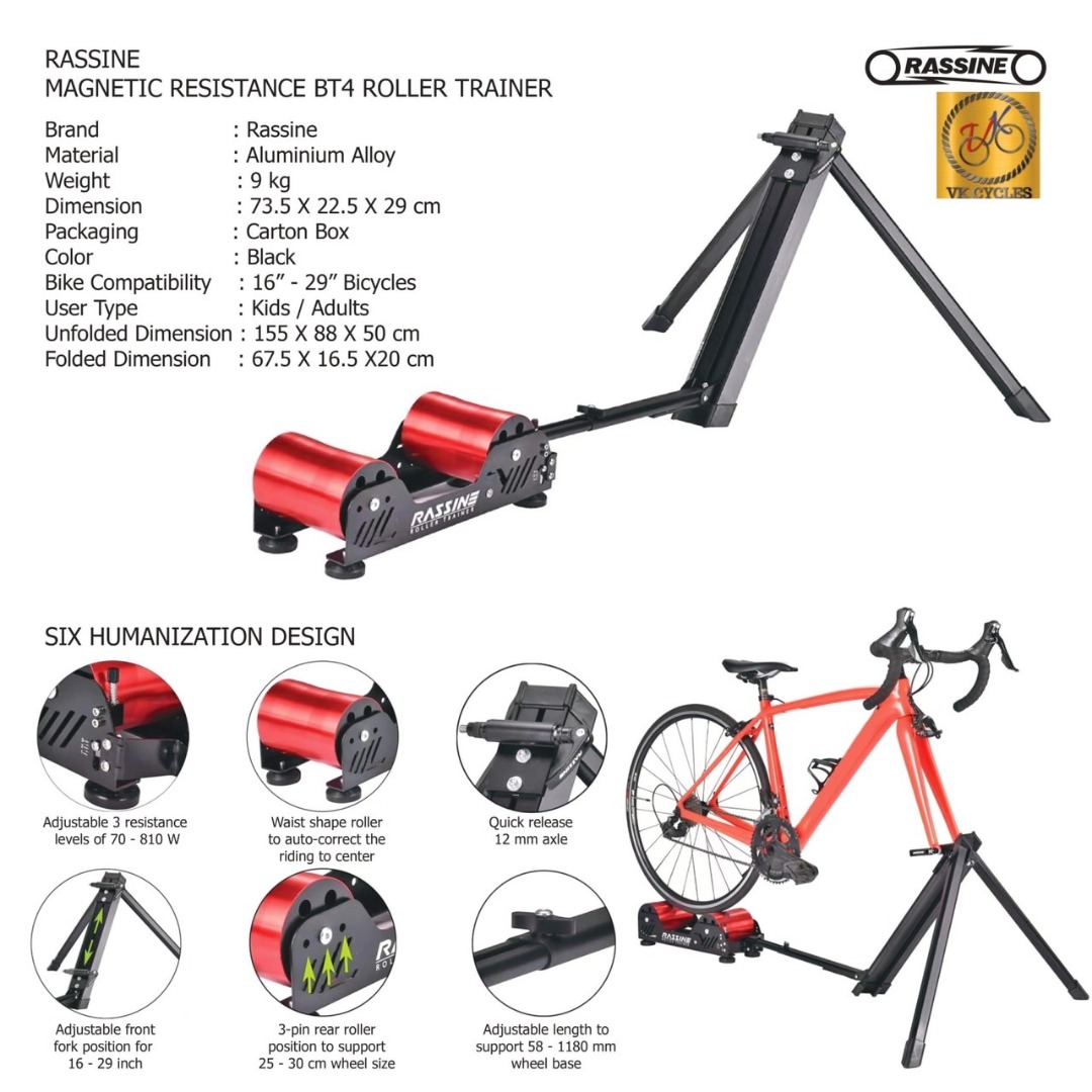 RASSINE MAGNETIC RESISTANCE BT4 ROLLER TRAINER , RASSINE Bicycle Roller Trainner, Sports ...