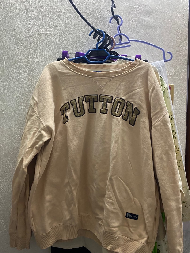 Soft Cream Cute Sweatshirt With Light Brown Color Letters Tutton ...