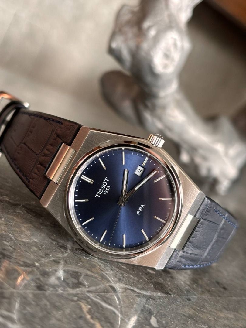 Tissot PRX Quartz Blue Leather, Luxury, Watches on Carousell