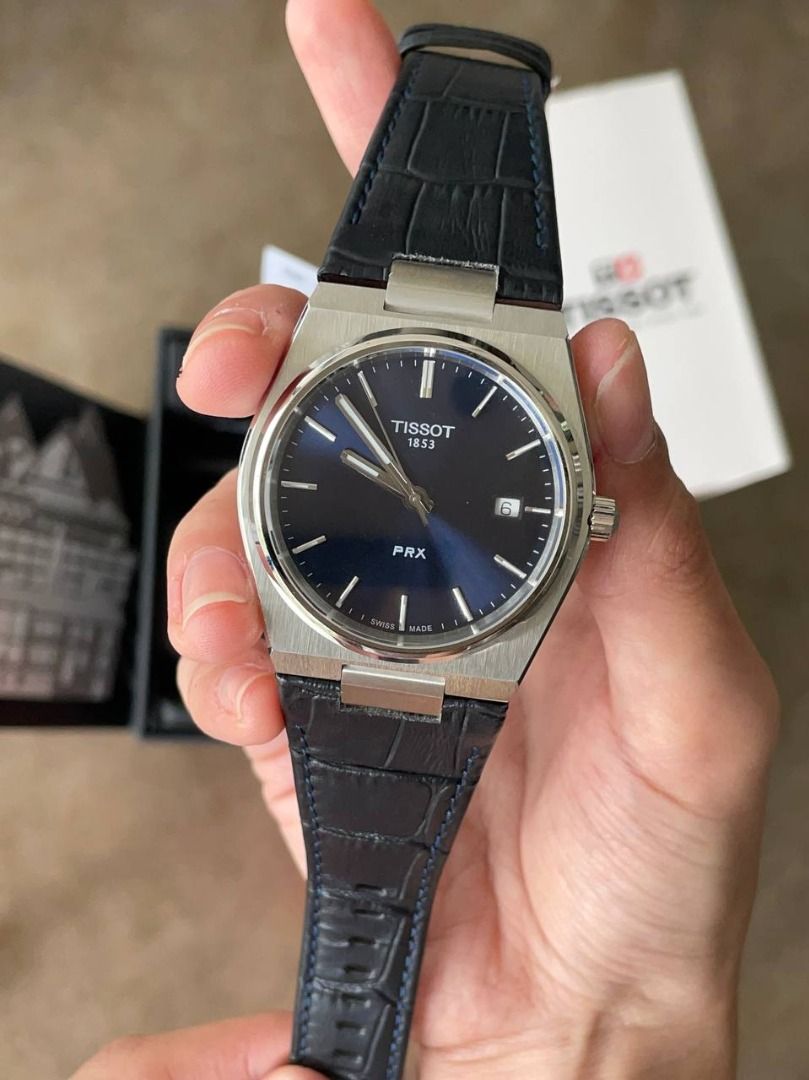 Tissot PRX Quartz Blue Leather, Luxury, Watches on Carousell