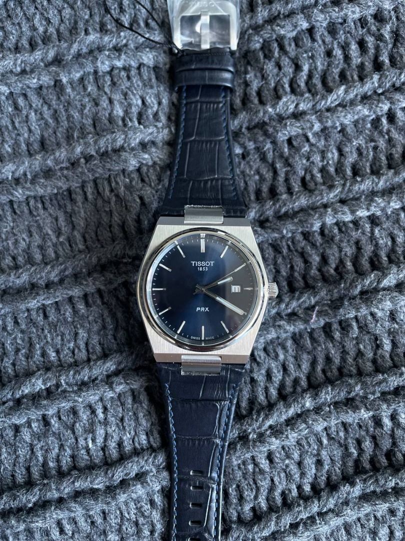 Tissot PRX Quartz Blue Leather, Luxury, Watches on Carousell