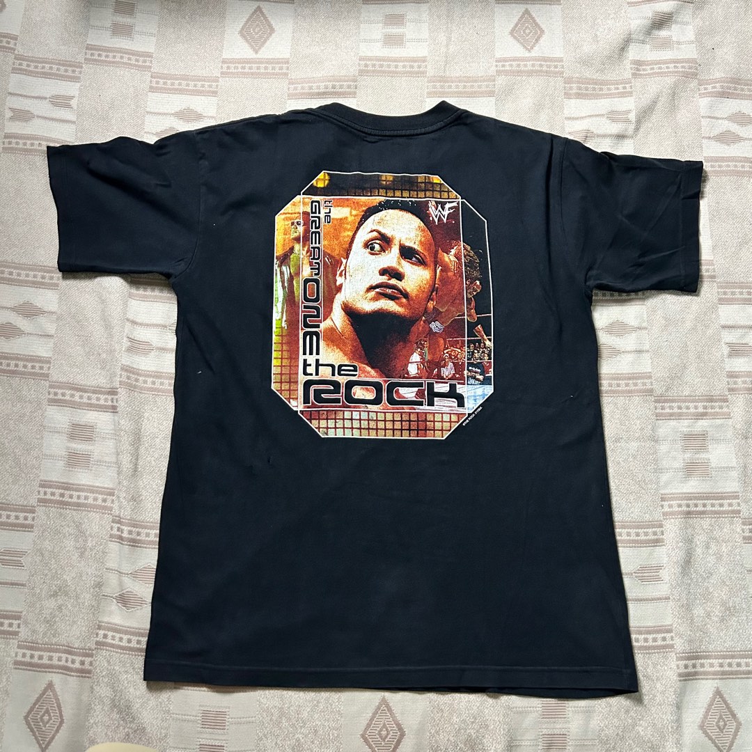 Vintage WWE The Rock T Shirt Black Big Design, Men's Fashion, Tops ...