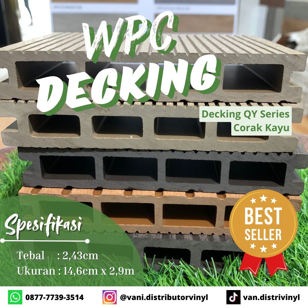 WPC Decking Outdoor Lantai Kayu Type QY Corak Kayu Panjang 2,9meter ...