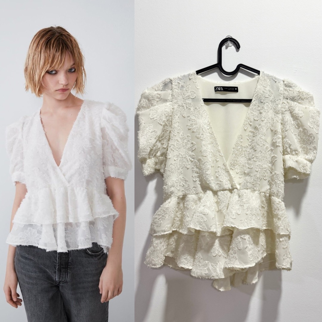 ZARA TEXTURED VOLUMINOUS TOP, Women's Fashion, Tops, Blouses on Carousell