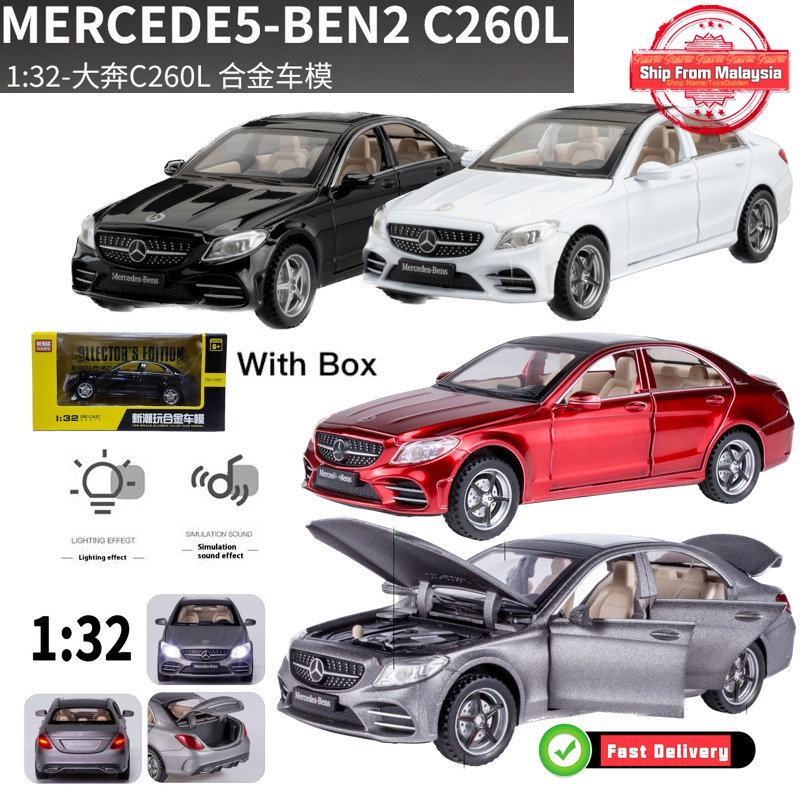 1:32 Scale Mercedes-Benz C260L Diecast Vehicles Metal Car With Light & Sound Pull Back ...
