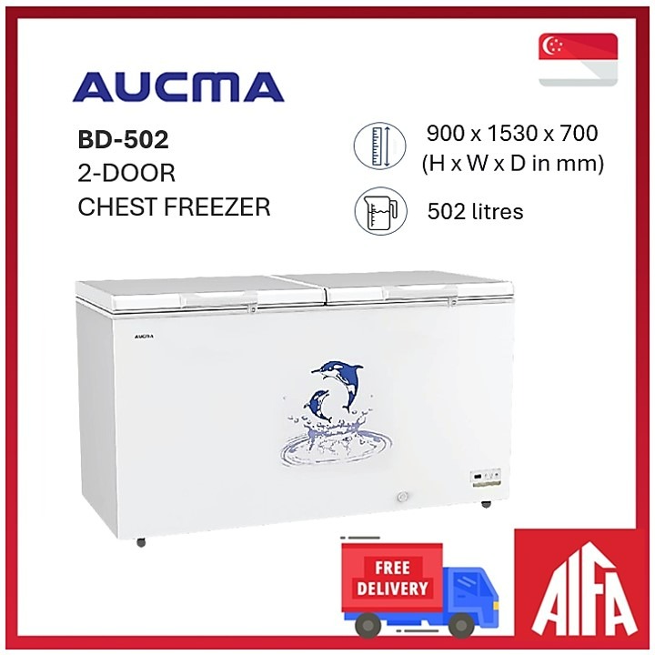 Aucma BD-502 2 Door Chest Freezer, Top Opening Door, 502L capacity, TV ...