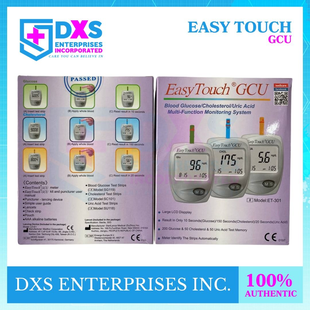 EASY TOUCH GCU 3 IN 1- BLOOD GLUCOSE, CHOLESTEROL AND URIC ACID MONITOR ...