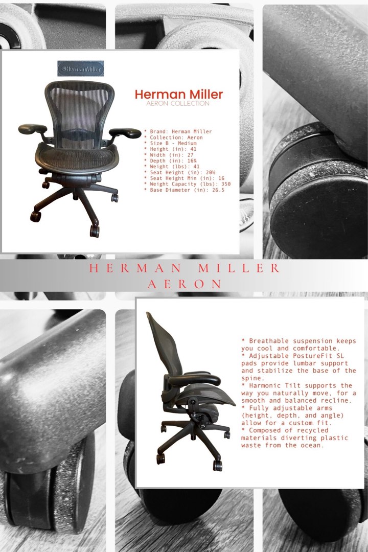Herman Miller Aeron Collection Office Computer chair, Furniture & Home ...