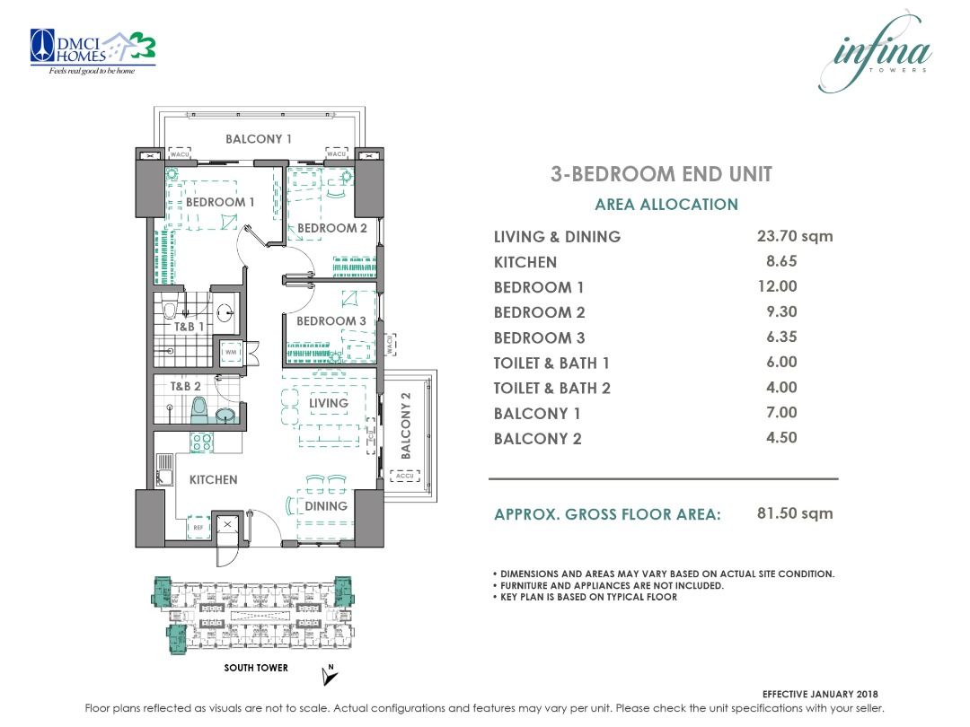 Infina Towers 3BR Three Bedroom Near Anonas LRT Station, UP, Ateneo ...