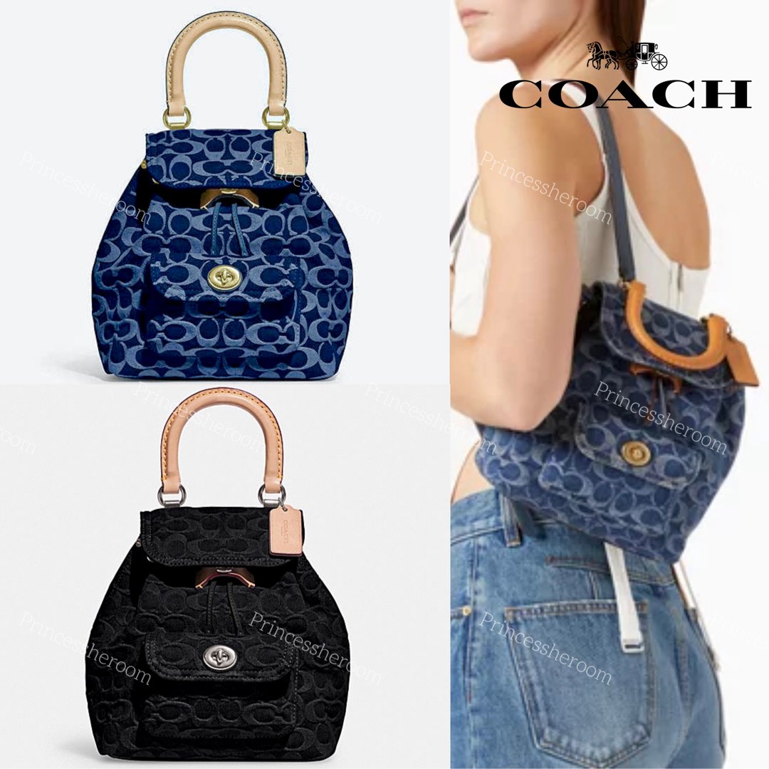 New Coach 🇺🇸 Original CJ833 Denim Backpack 21 in Signature Denim Women Backpack with Full Set of ...