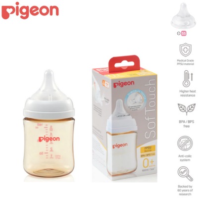 Pigeon PPSU Wide Neck 5oz/160ml Bottle With SofTouch Teat, Babies & Kids, Nursing & Feeding ...