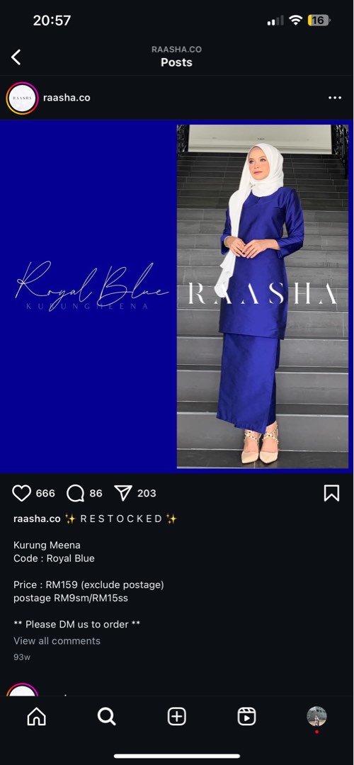 RAASHA BLUE ROYALE KURUNG, Women's Fashion, Muslimah Fashion, Baju ...